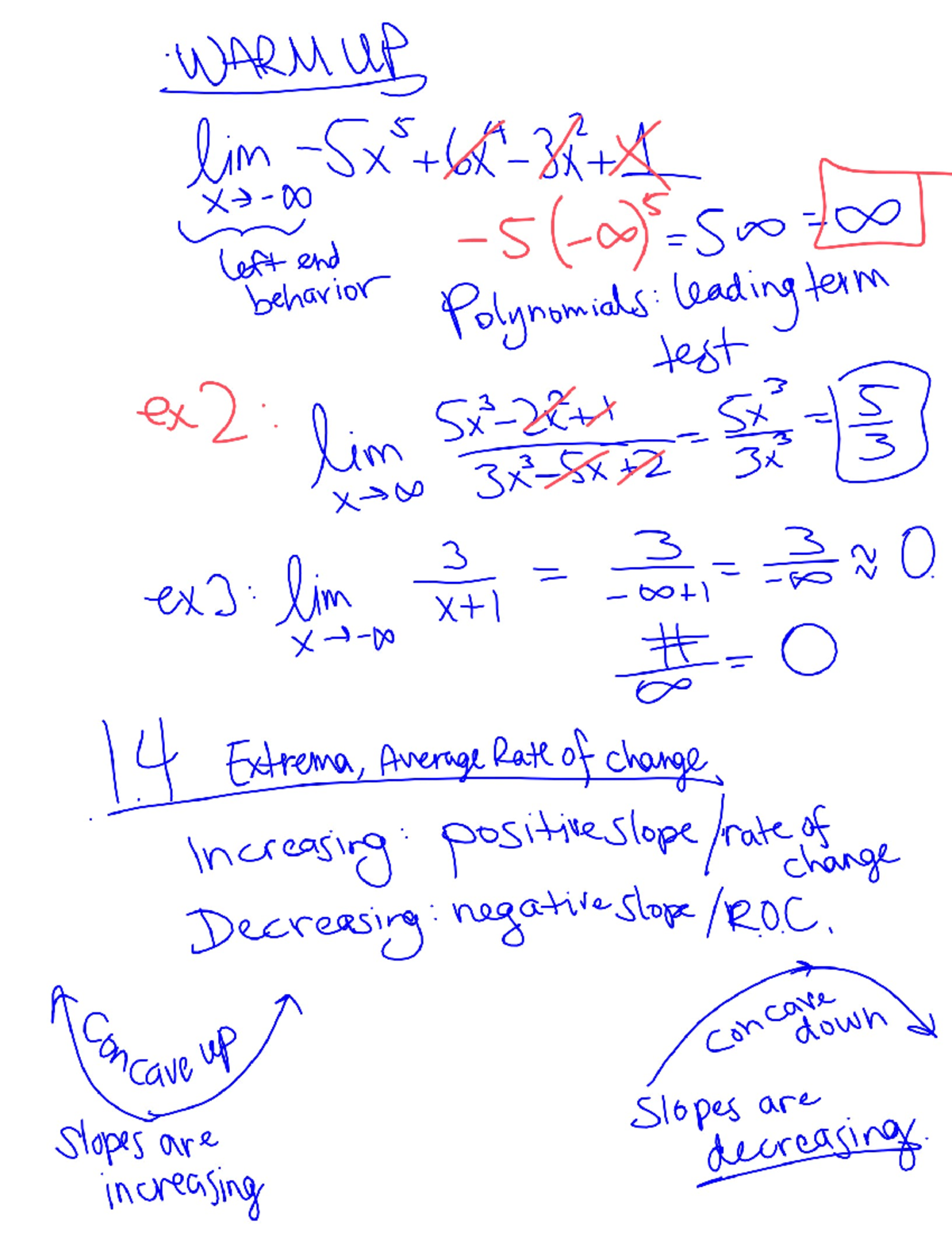 Unit 1 Day 3 1.3 1 - class - WARMUP lim 5 X left end 500 behavior ...