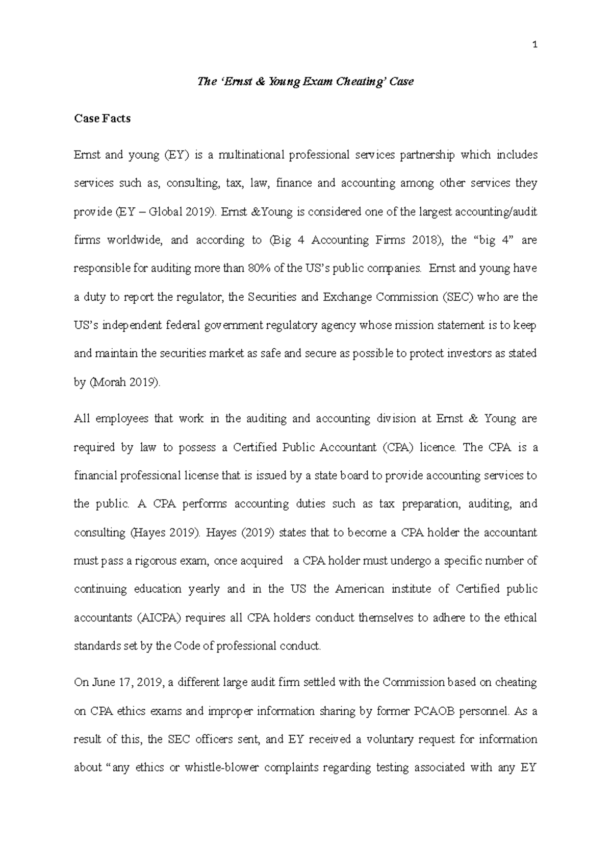 EY HD Example Answer - The ‘Ernst & Young Exam Cheating’ Case Case ...