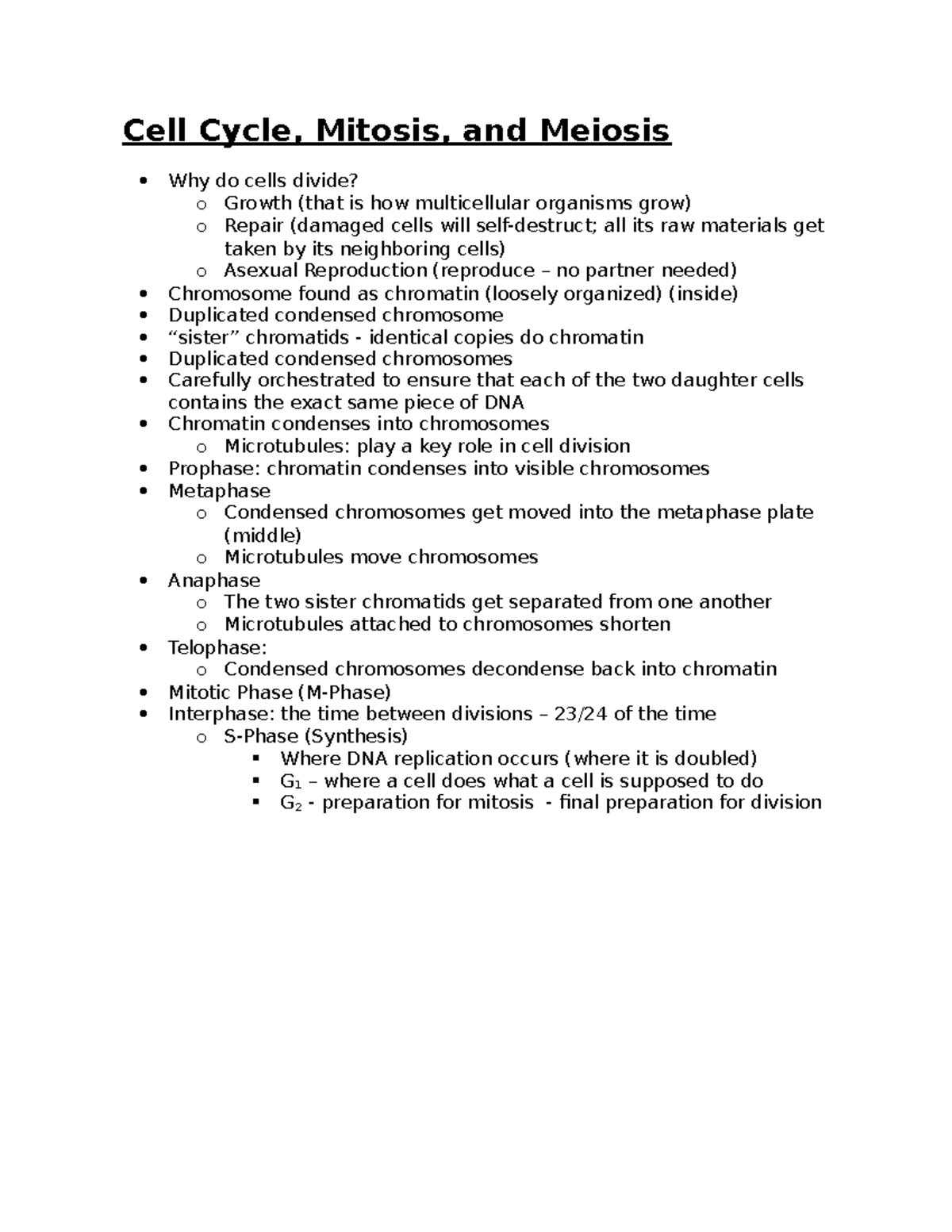 Bio Notes Cell Cycle - Cell Cycle, Mitosis, and Meiosis Why do cells ...