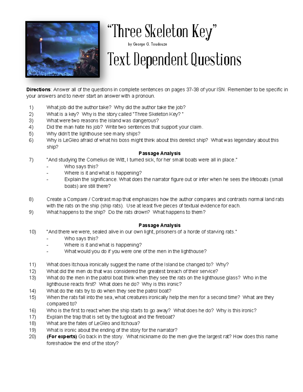 Three Skeleton Key Text Dependent Questions - “Three Skeleton Key” by ...