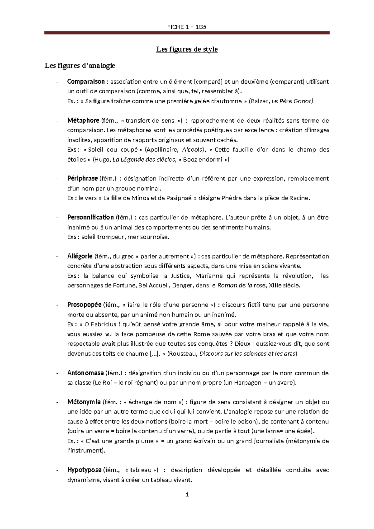 Fiche 1 1G5 les figures de style - Les figures de style Les figures d ...