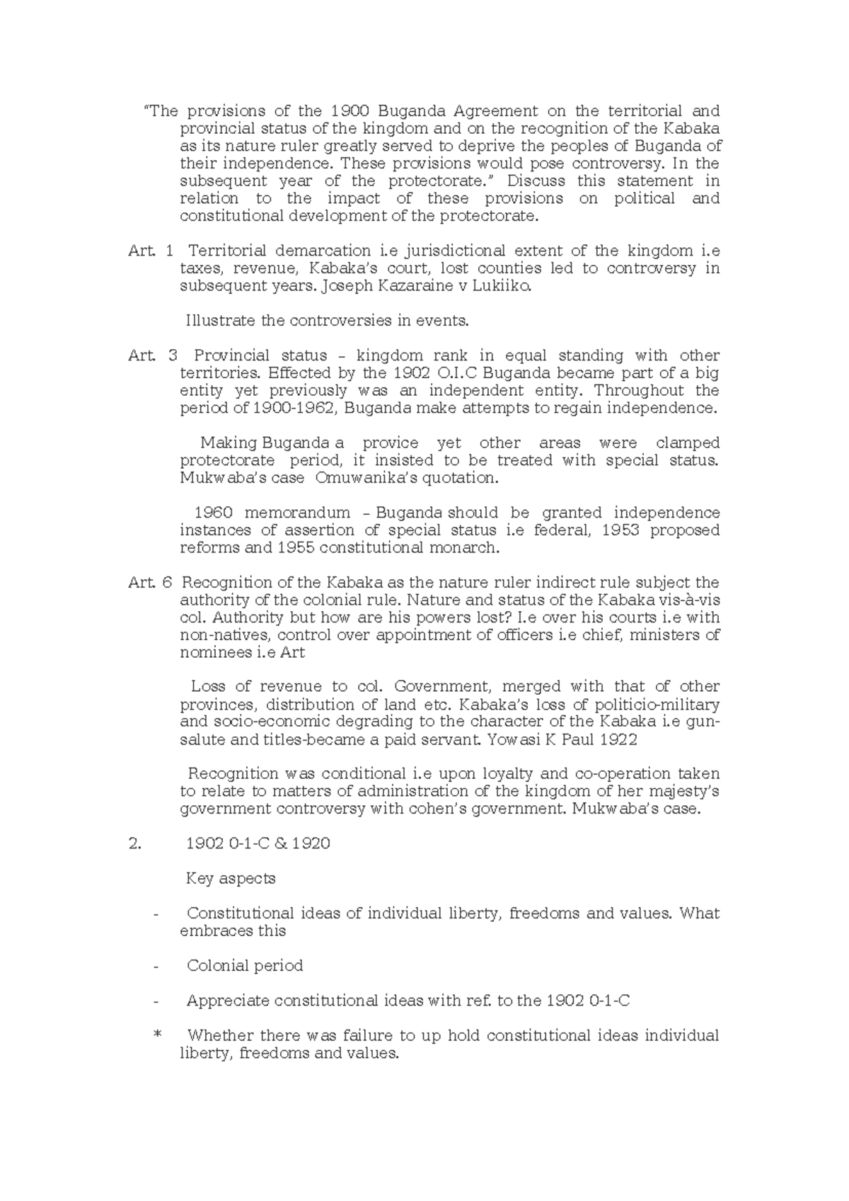 Qn - Assignment and answer about the buganda Agreement - “The ...