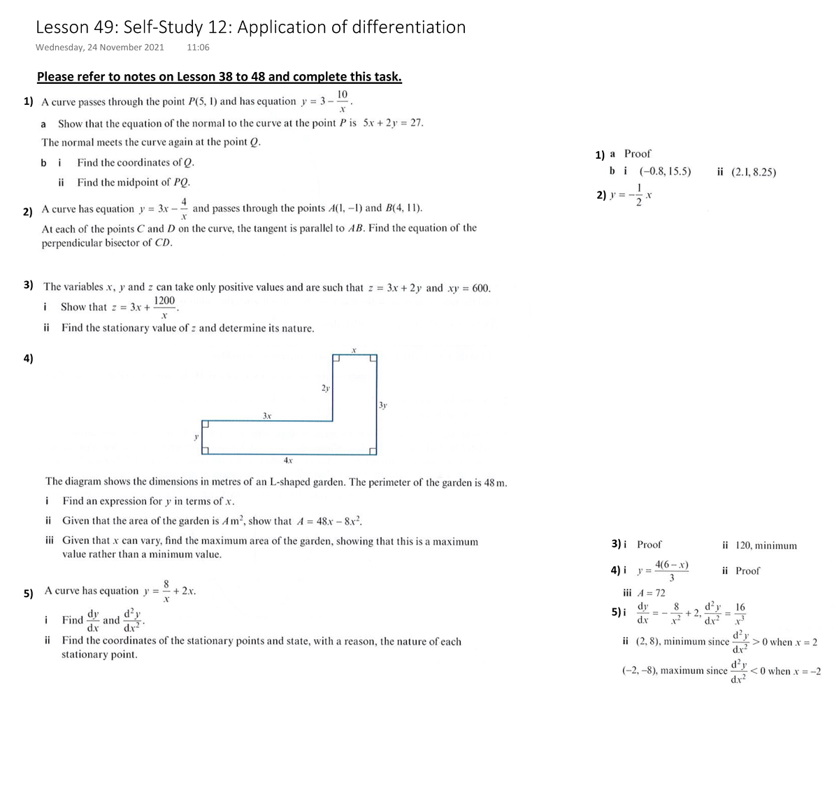 Lesson 49 Self-Study 12 Application of differentiation - Maths - Please ...