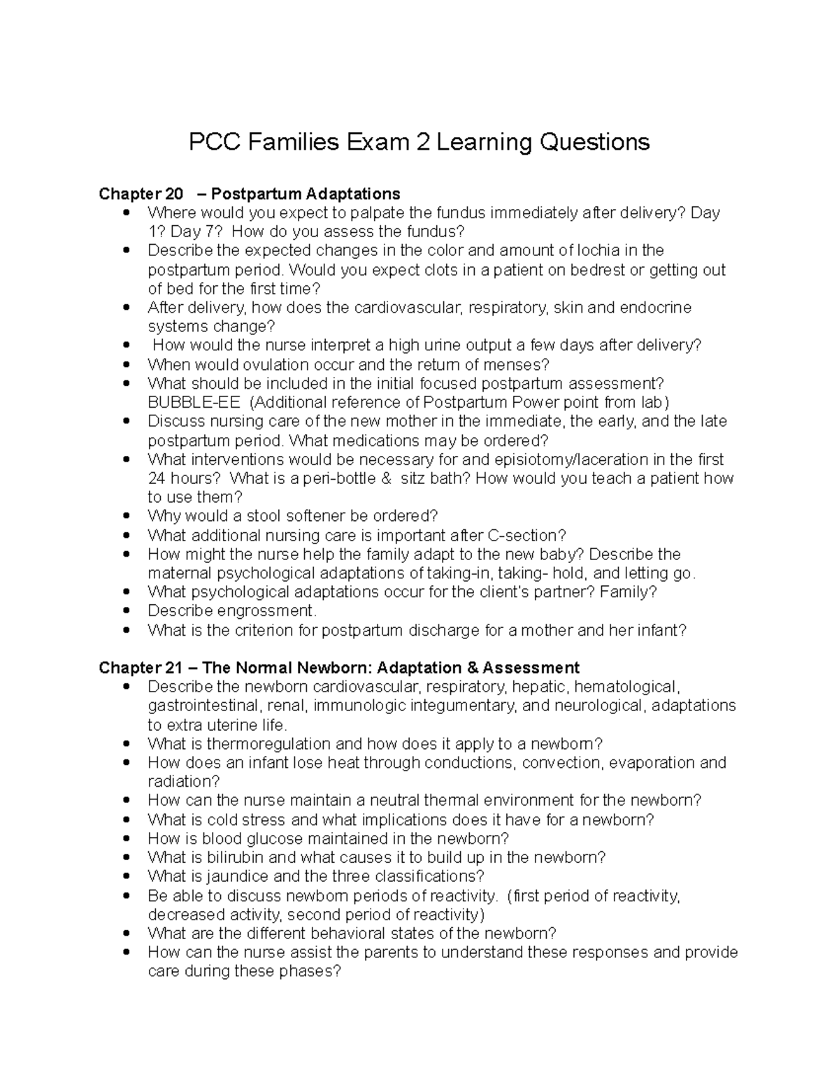 PCC Families Exam 2 Learning Questions - PCC Families Exam 2 Learning ...