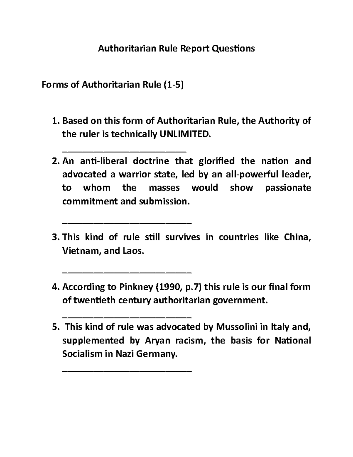 Authoritarian Rule Report Questions - An anti-liberal doctrine that ...