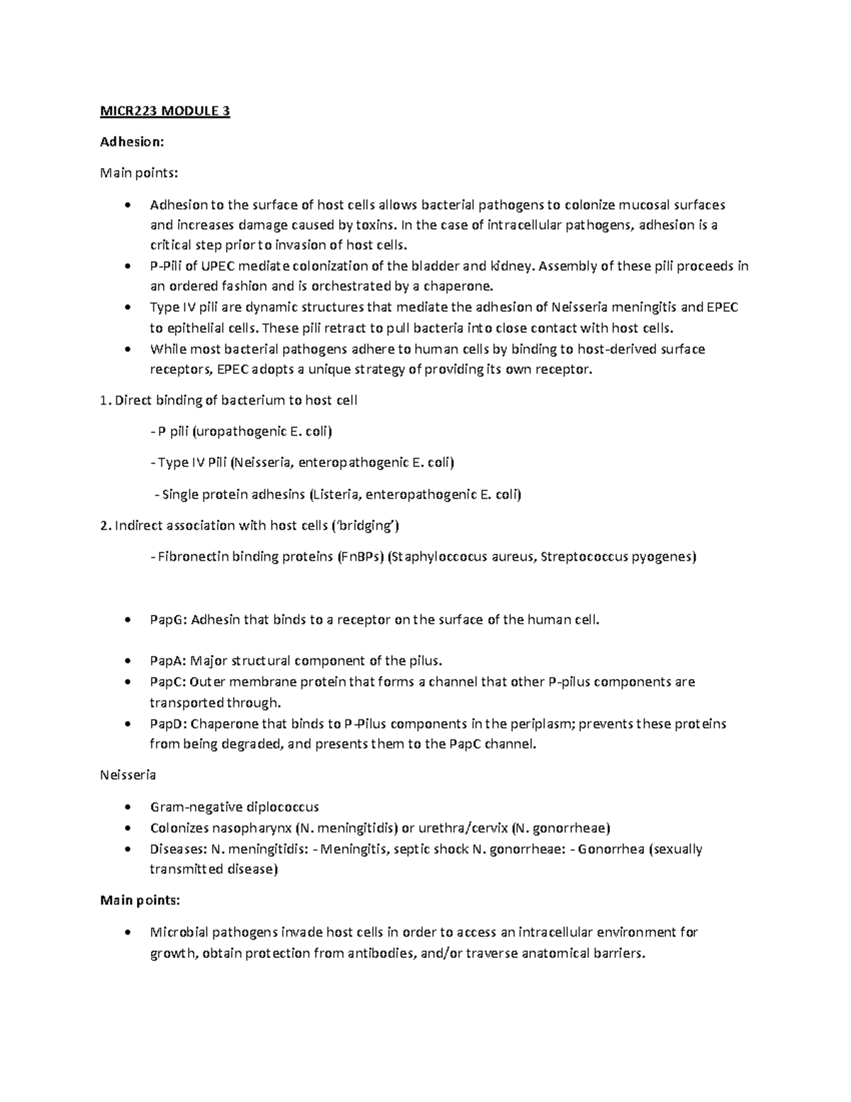 MICR223 Module 3&4 Notes - Infection and Immunity - University of Otago ...