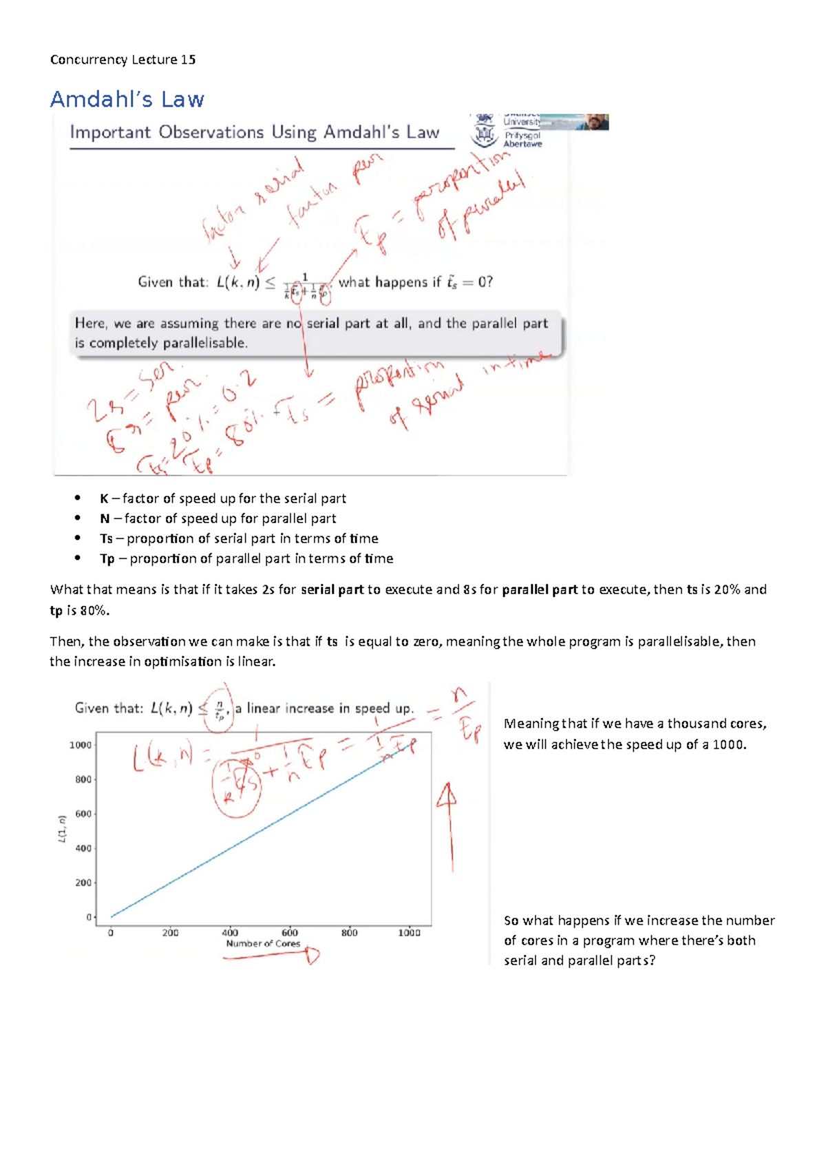 Concurrency Lecture 15 2021 Concurrency Lecture 15 Amdahl S Law K Factor Of Speed Up For
