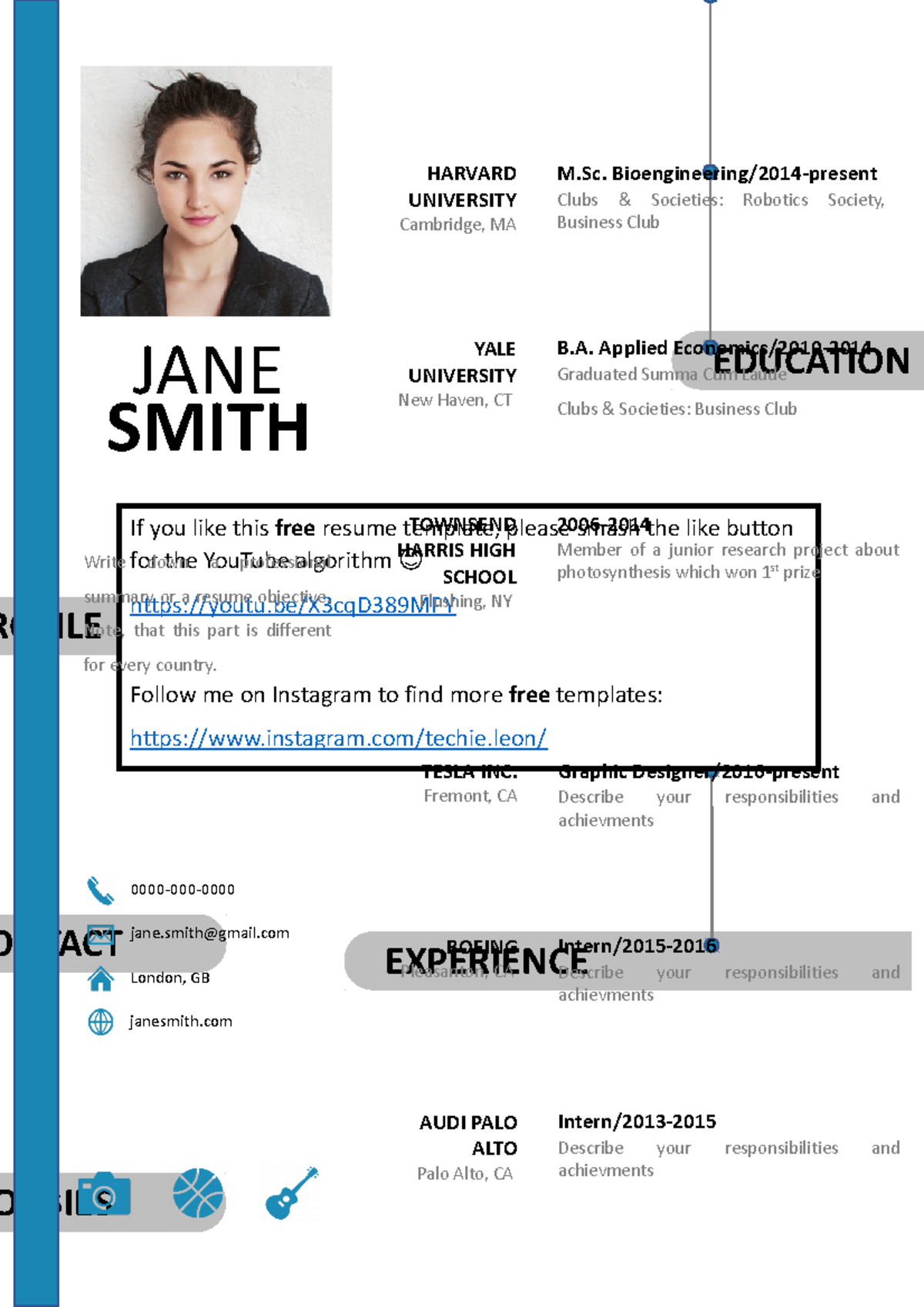 Resume Template 1 - JANE SMITH 0000-000- jane@gmail London, GB ...
