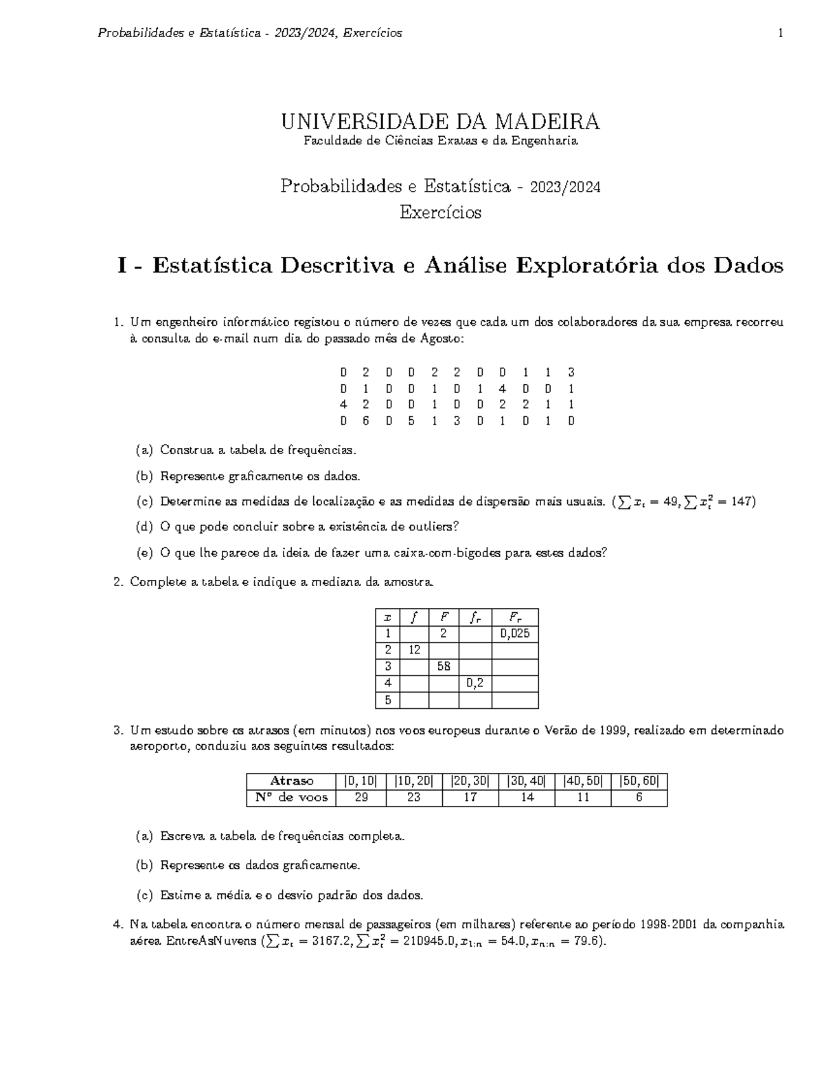 Ex Pe I 1 Universidade Da Madeira Faculdade De Ciˆencias Exatas E Da