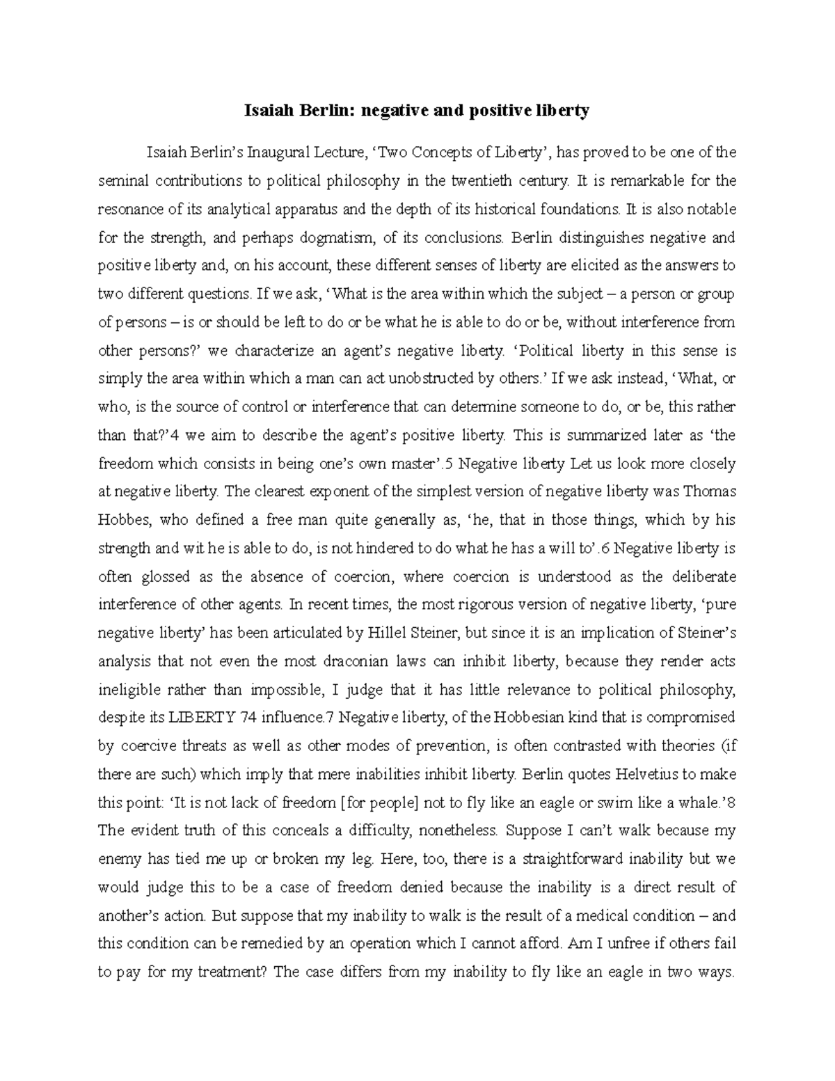 Isaiah Berlin-negative and positive liberty - Isaiah Berlin: negative ...