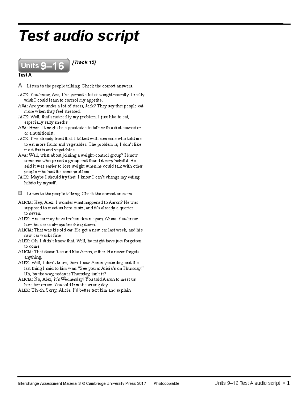 IC5 L3 T9to16A Script - English essays - Units 9– Test audio script ...