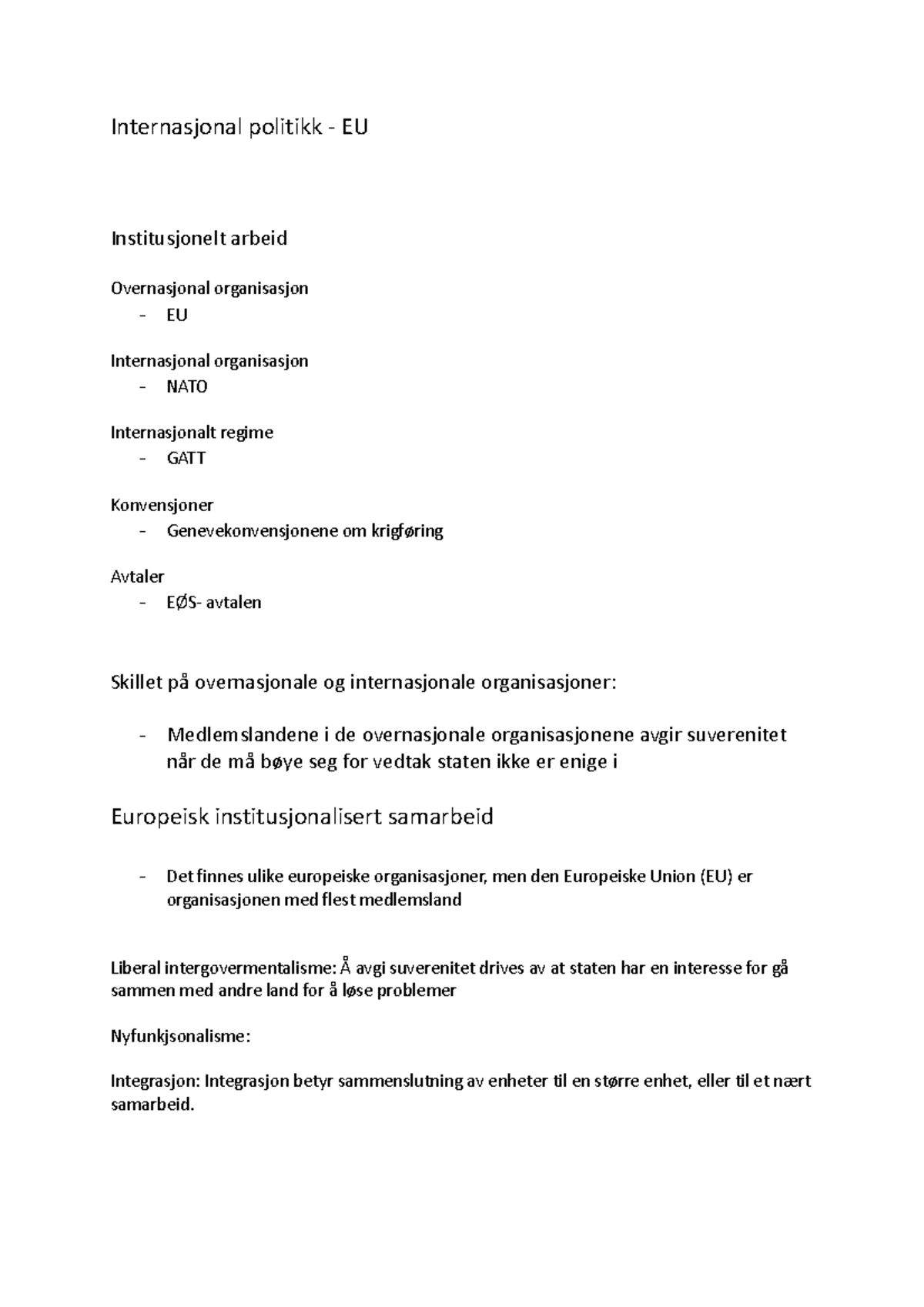 Internasjonal politikk - EU - STV1200 - UiO - Studocu