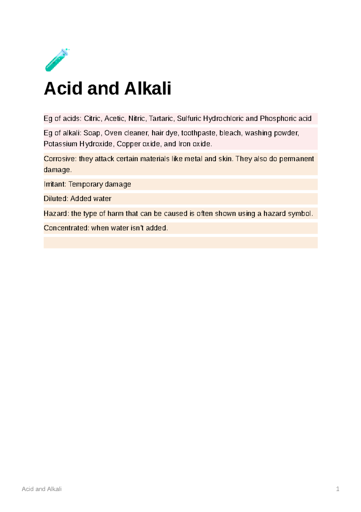 acid and alkali - 🧪 Acid and Alkali Eg of acids: Citric, Acetic, Nitric ...