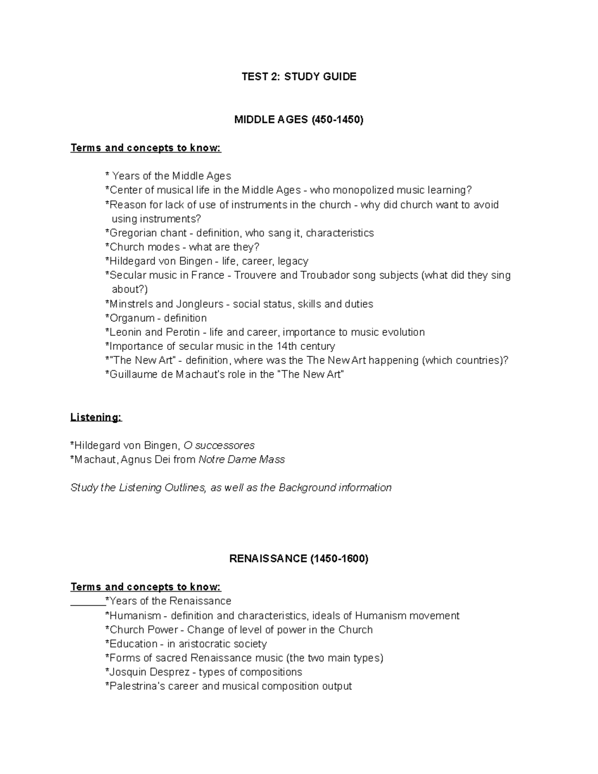 Test 2- Study Guide - Professor Camacho - TEST 2: STUDY GUIDE MIDDLE ...