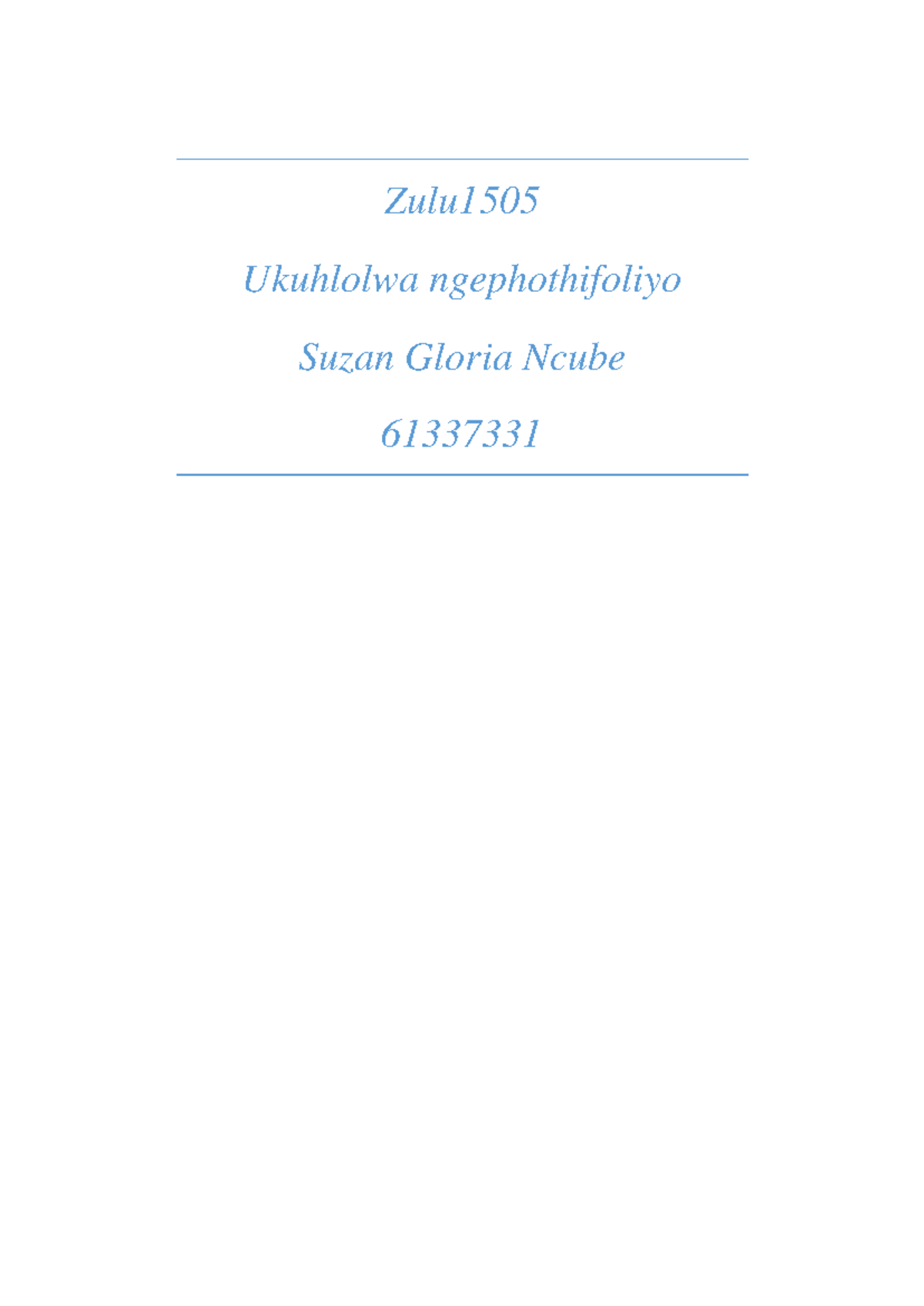 Zul1505 Phothifoliyo 61337331 - Zulu Ukuhlolwa ngephothifoliyo Suzan ...