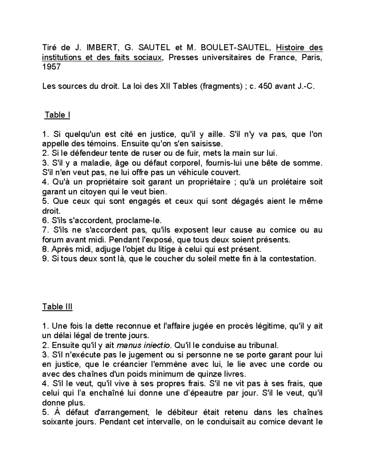 Microsoft Word - Loi des douzes Tables - Tiré de J. IMBERT, G. SAUTEL ...