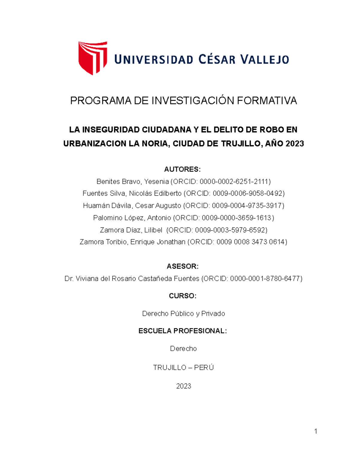 LA Inseguridad Ciudadan Y EL Delito DE ROBO - PROGRAMA DE INVESTIGACIÓN ...