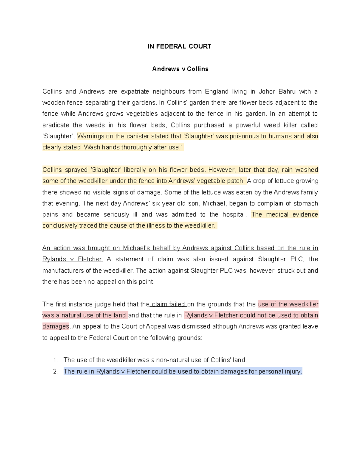 TUTORIAL 2 MOOT ANDREW V COLLINS - IN FEDERAL COURT Andrews v Collins ...