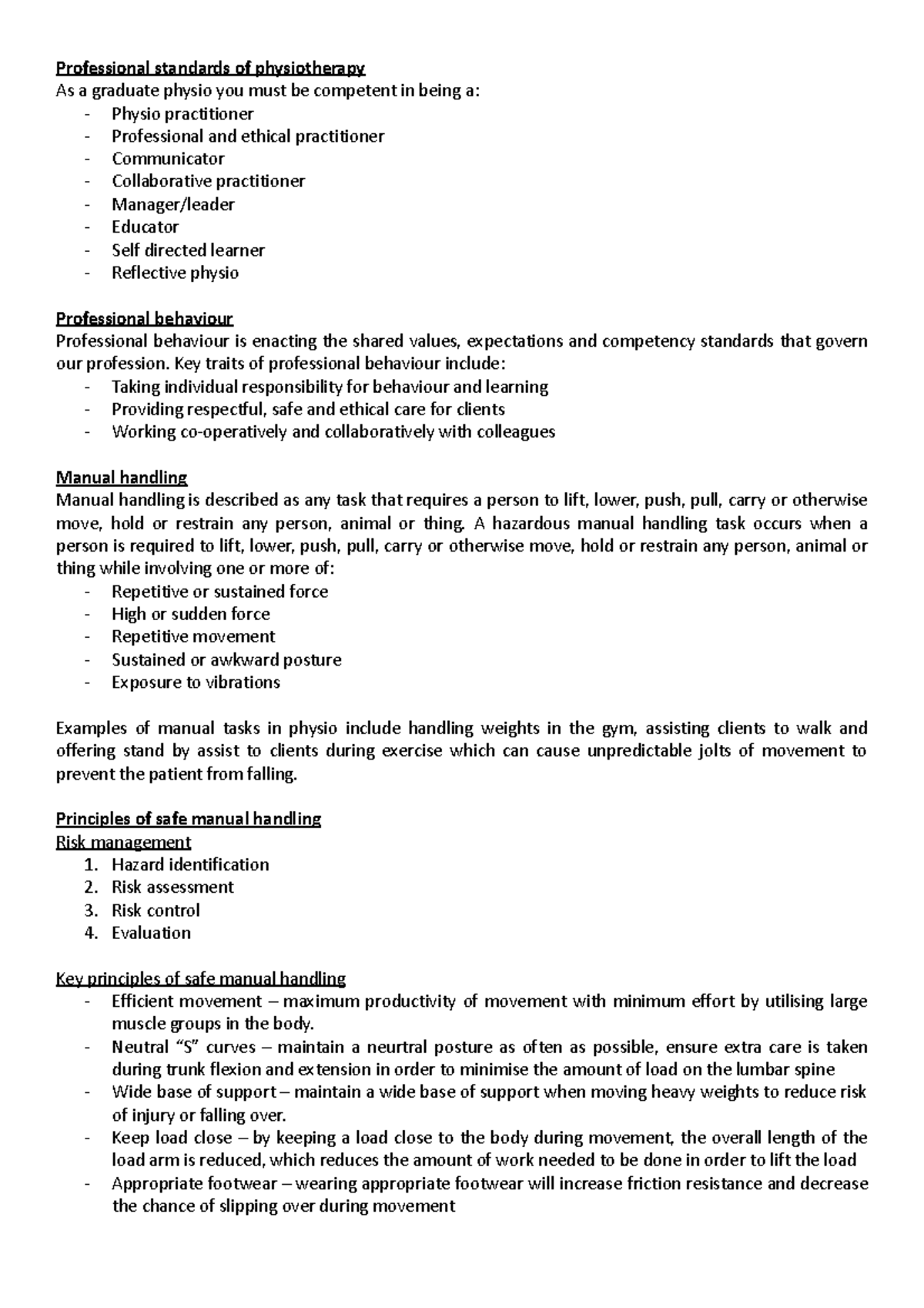 Physio notes 2 - some good stuff - Professional standards of ...