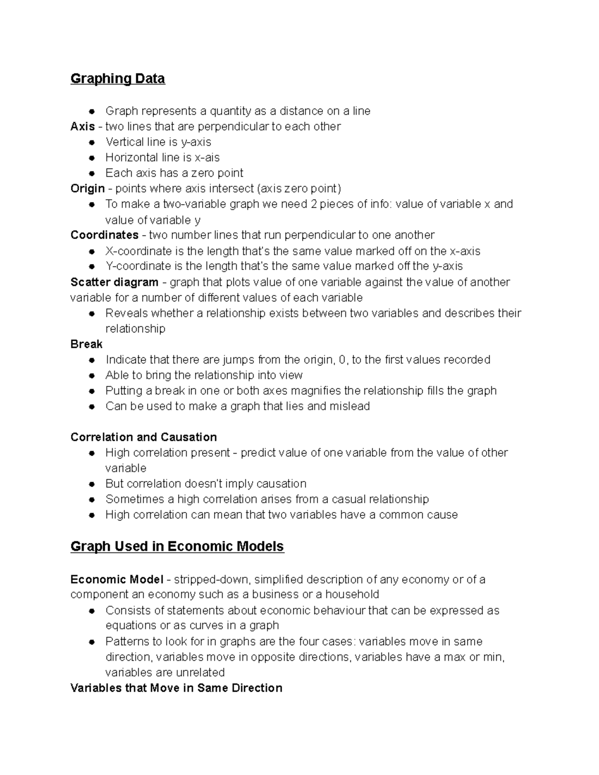 Appendix Graphs in Economics - Graphing Data Graph represents a ...