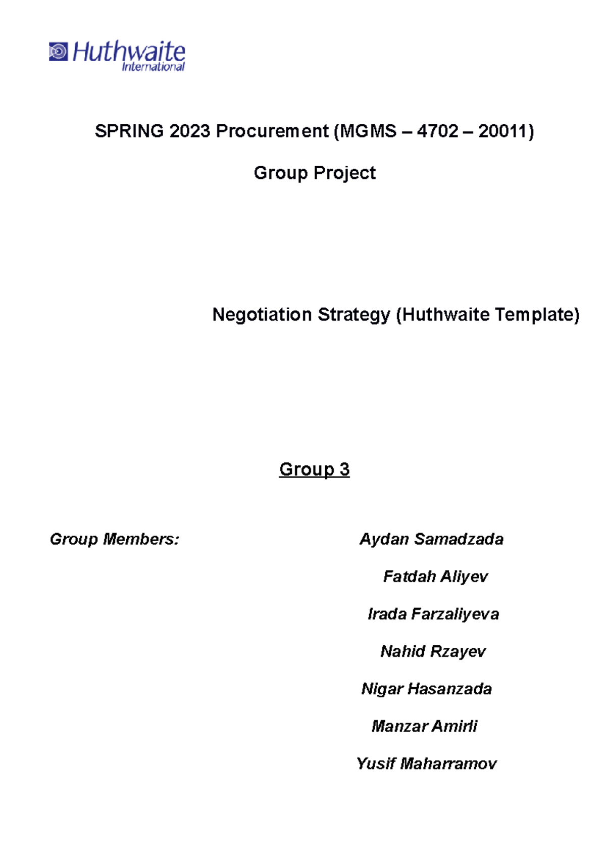 Procurement Group Project Group 3 - SPRING 2023 Procurement (MGMS ...