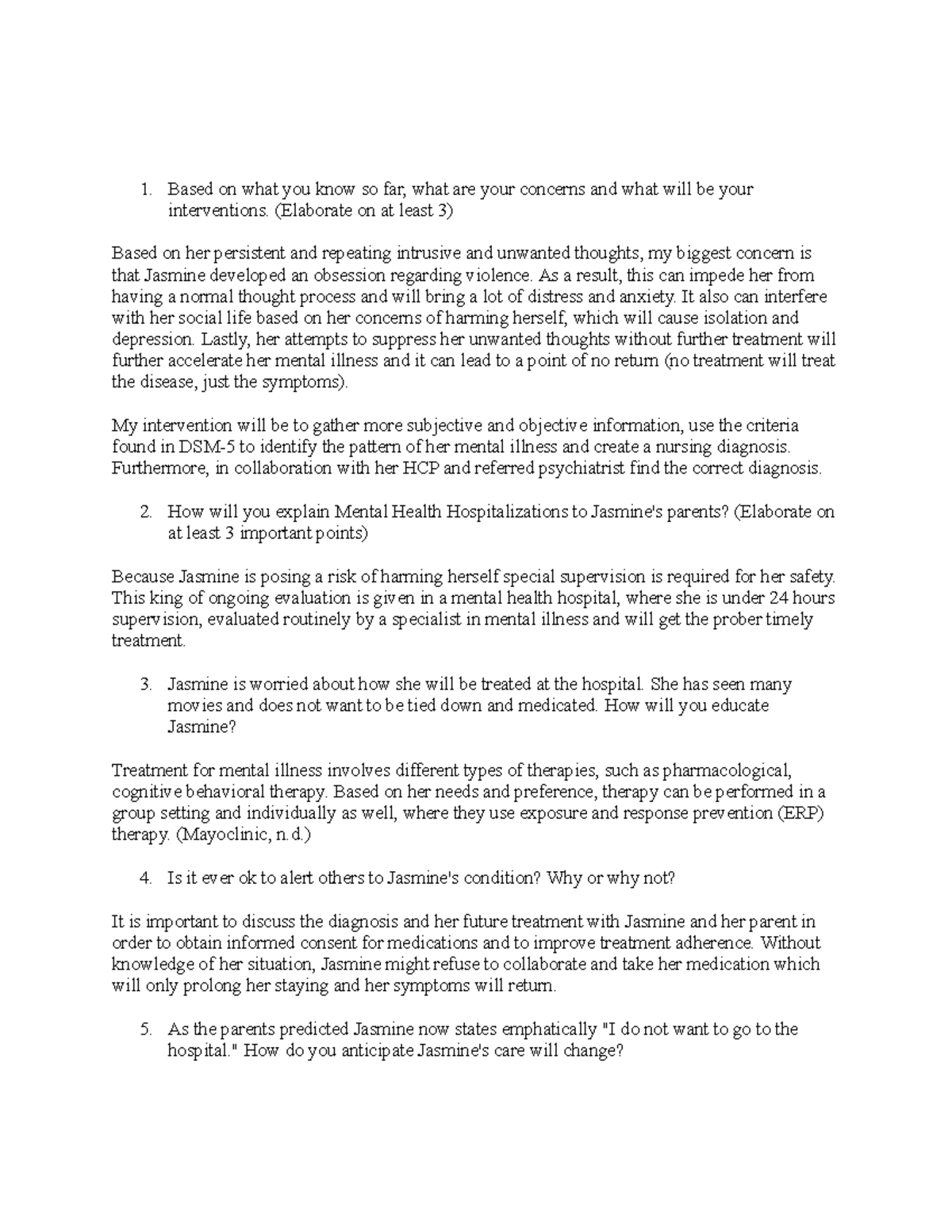 Jasmine clark 2 - Based on what you know so far, what are your concerns ...