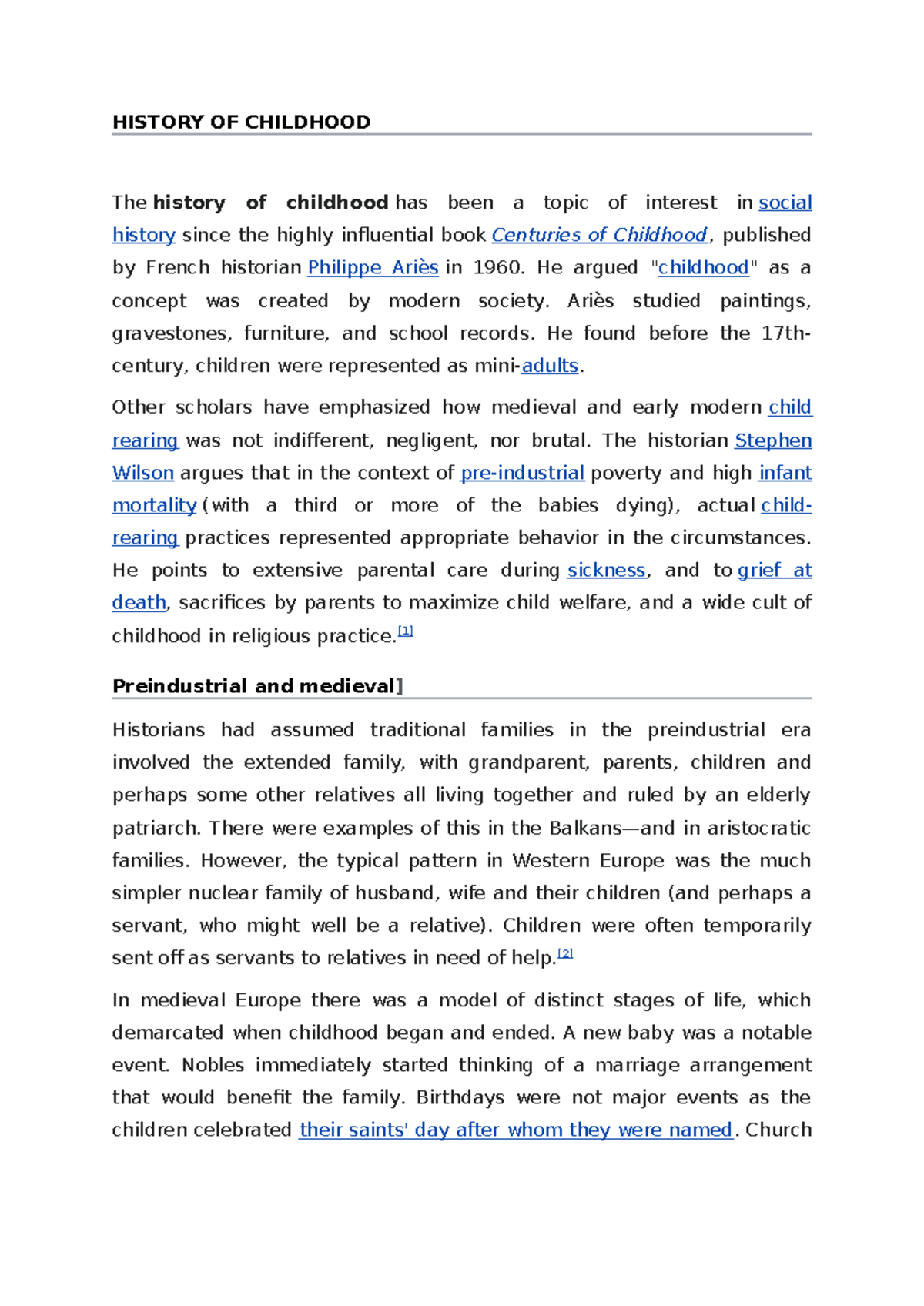 History OF Childhood - HISTORY OF CHILDHOOD The history of childhood ...