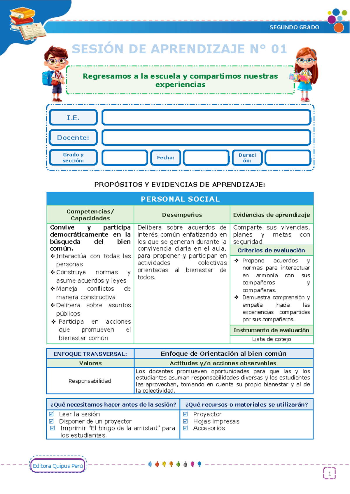9.- Sesiones de aprendizaje 2024 - Editora Quipus Perú - Editora Quipus Perú SESIÓN DE ...