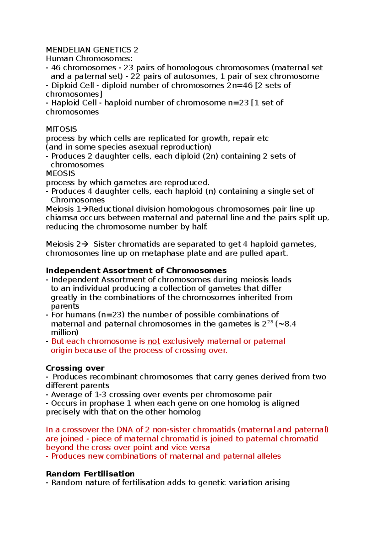 Mendelian Genetics 2 - Just notes from 1st year - MENDELIAN GENETICS 2 ...