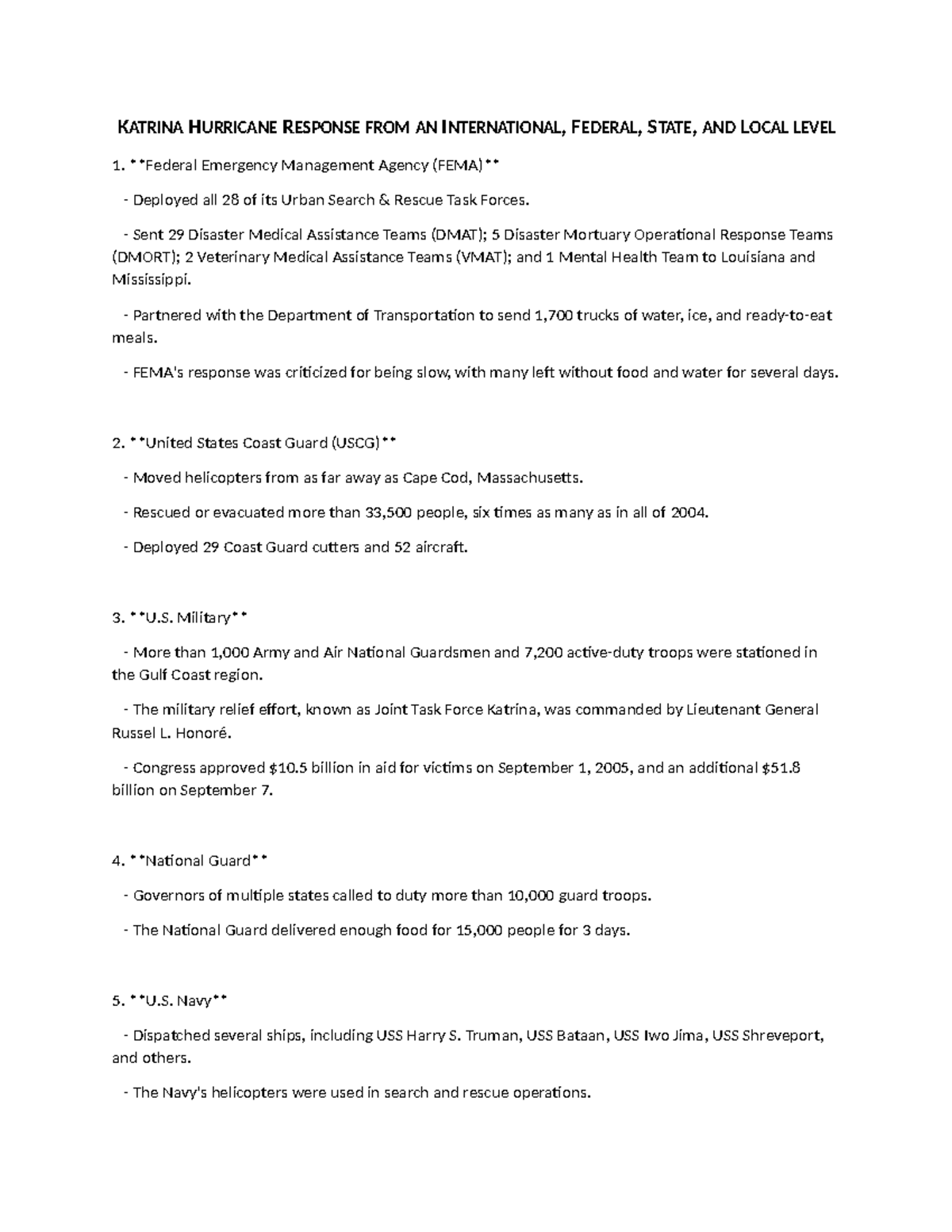 Katrina Hurricane Response - KATRINA HURRICANE RESPONSE FROM AN ...