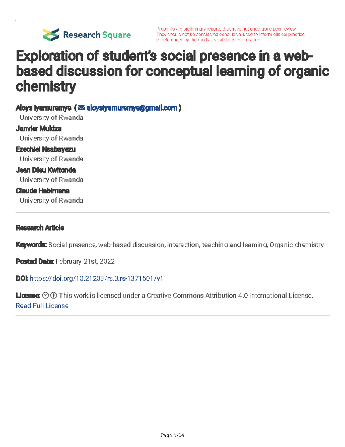 Exploration of student s social presence - 21203/rs.3.rs-1371501/v ...