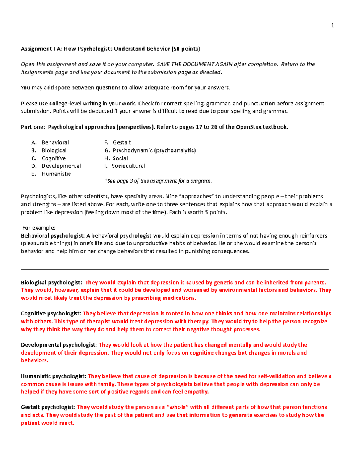 Psych Assignment 1A - 1 Assignment I-A: How Psychologists Understand Behavior (50 points) Open ...