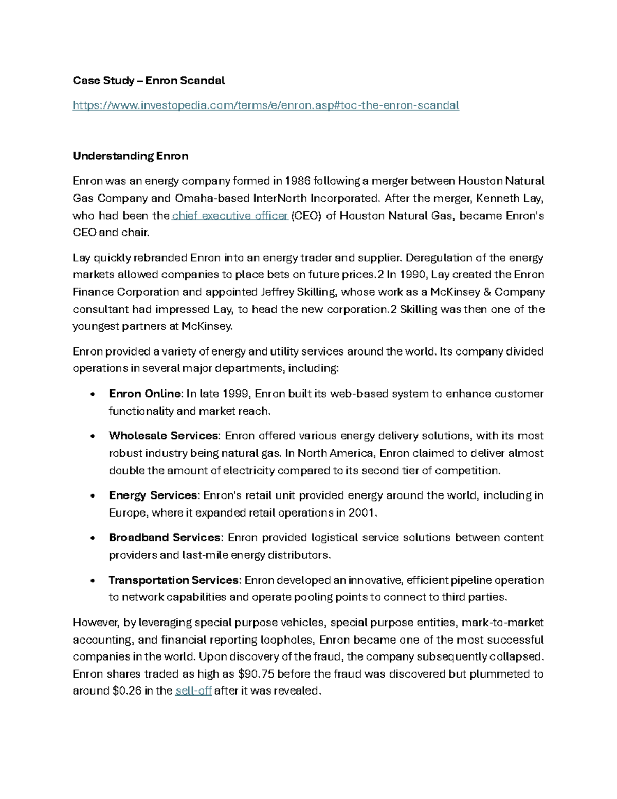 Case Study Enron Case Study - Case Study – Enron Scandal - Studocu