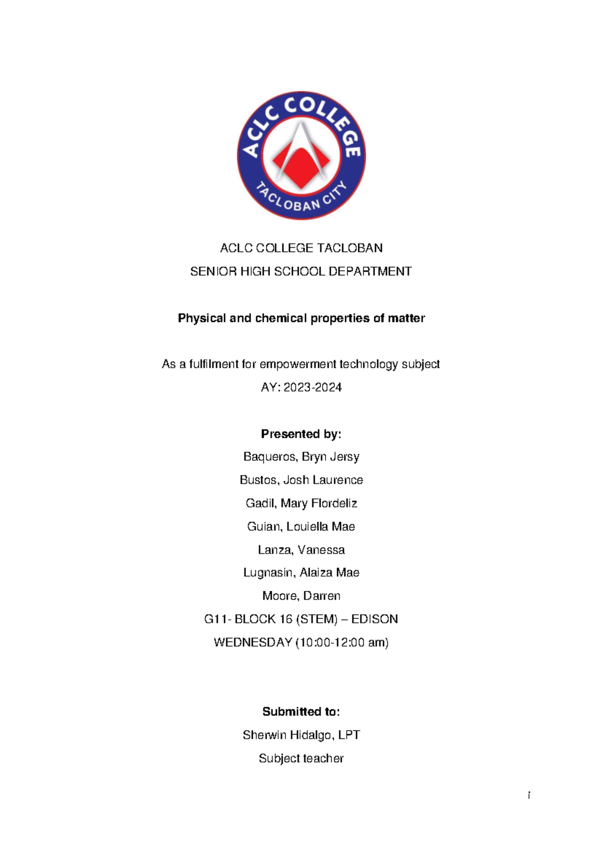 ACLC College Tacloban 3 2 - i ACLC COLLEGE TACLOBAN SENIOR HIGH SCHOOL ...