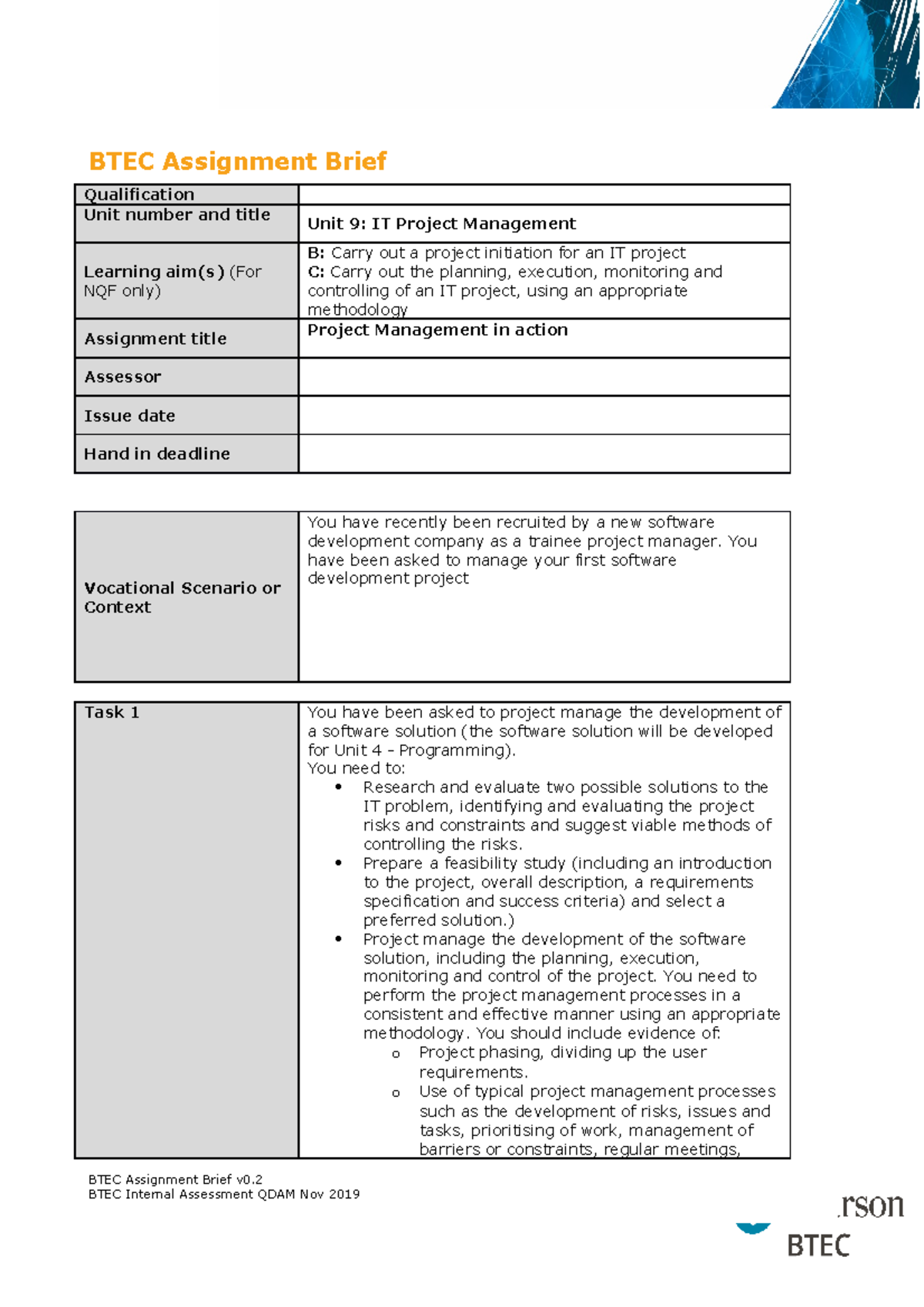 Unit 9 it project management learning aim b c version 1 17 jan 2020 ...