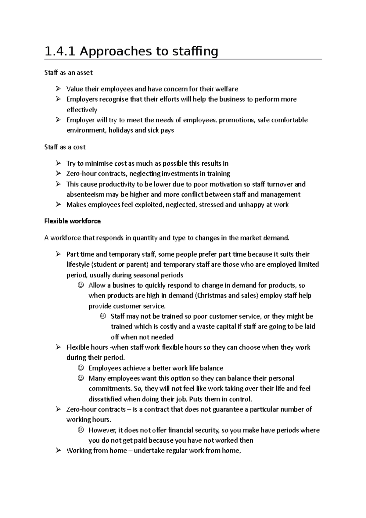 Approaches to staffing notes - 1.4 Approaches to staffing Staff as an ...