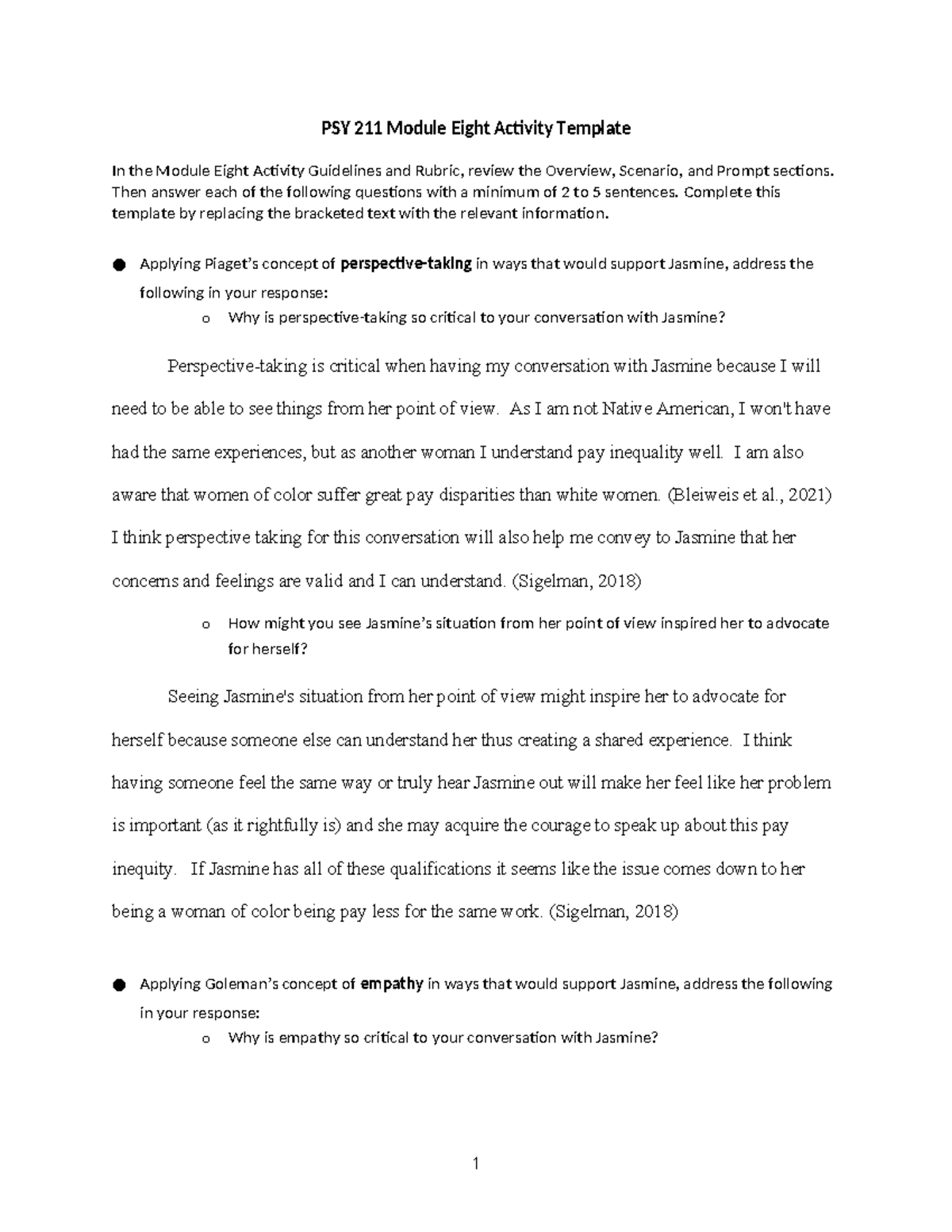 PSY 211 Module Eight Activity - Then answer each of the following ...