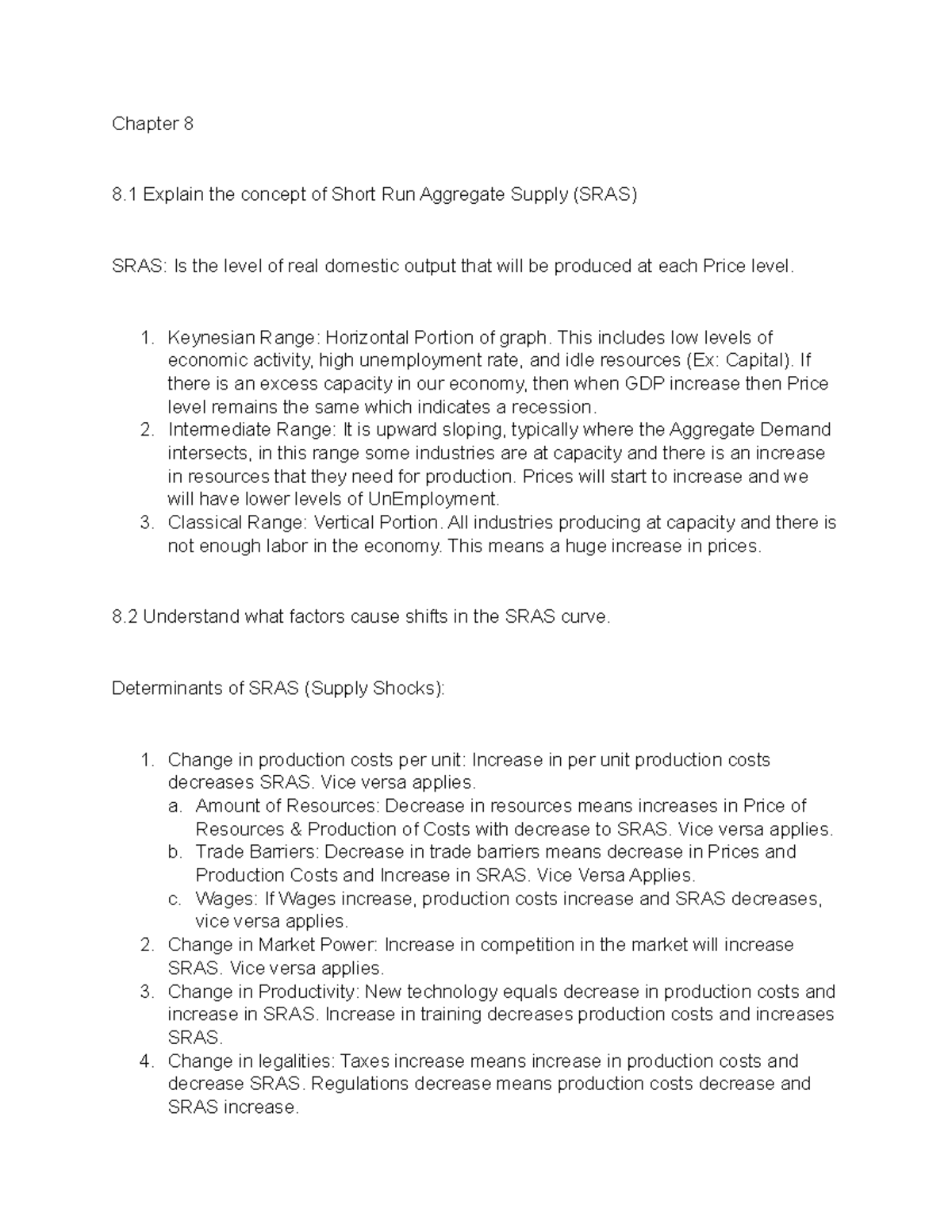 Chapter 8 - Notes - Chapter 8 8 Explain the concept of Short Run ...