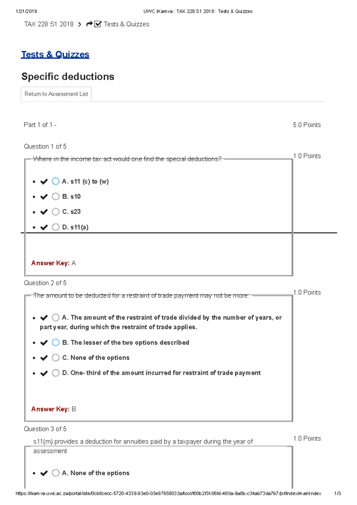 Special deductions - Question and solutions - 1/21/2019 UWC iKamva ...
