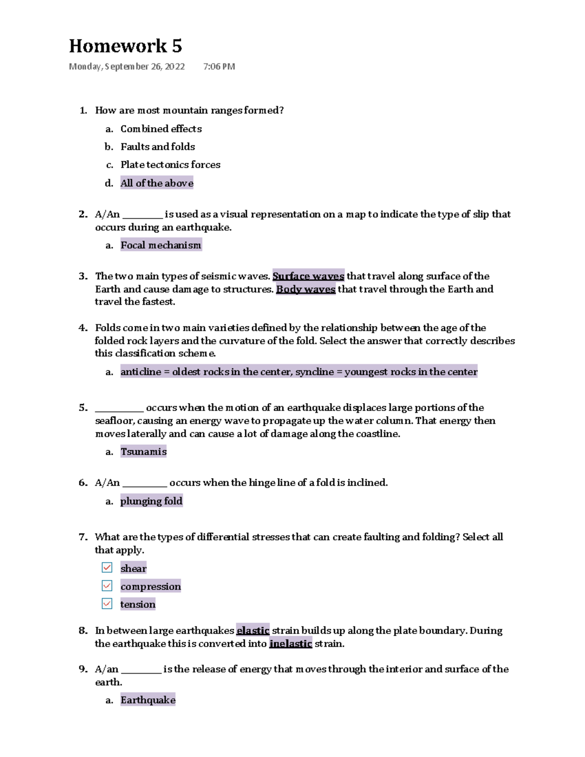 GEO1013 - Homework 5 - How are most mountain ranges formed? a. Combined ...