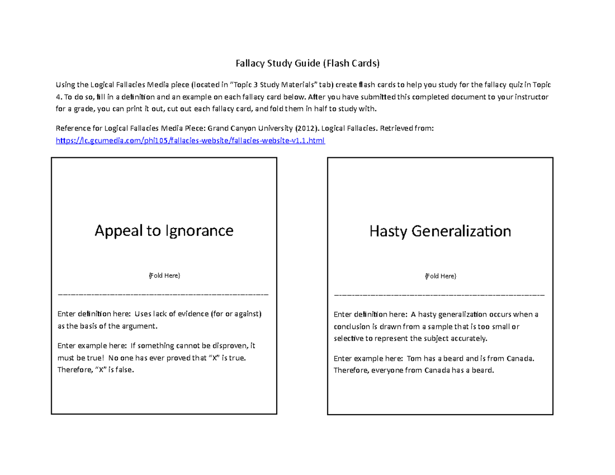 PHI-105 Fallacy Flashcards - Fallacy Study Guide (Flash Cards) Using ...