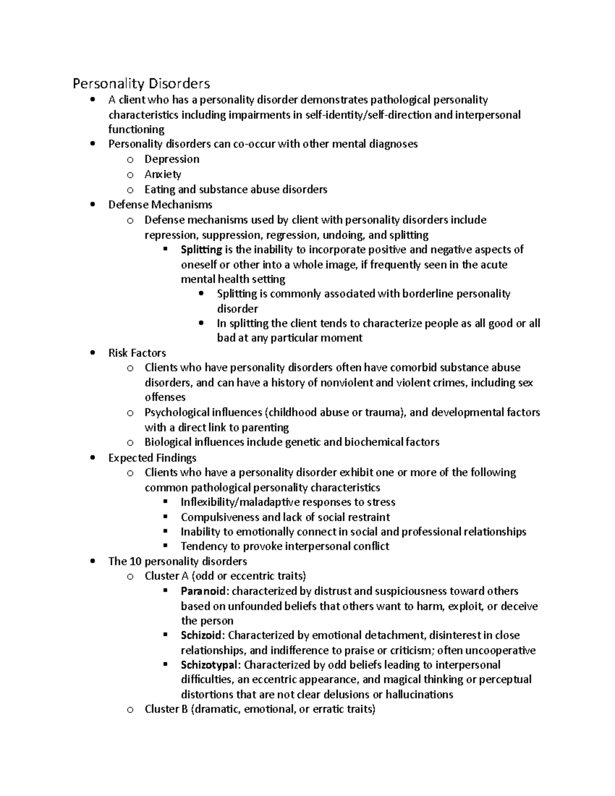 Personality Disorders Notes - H476 - Studocu