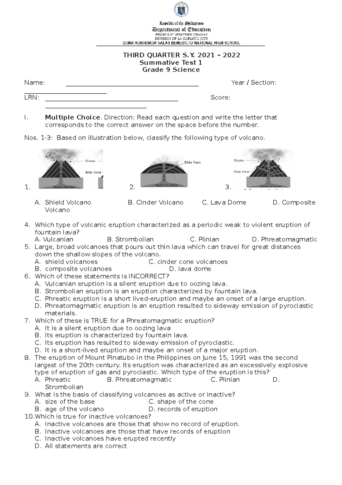 Q3 Summative 1 (2021-22) - THIRD QUARTER S. 2021 – 2022 Summative Test ...