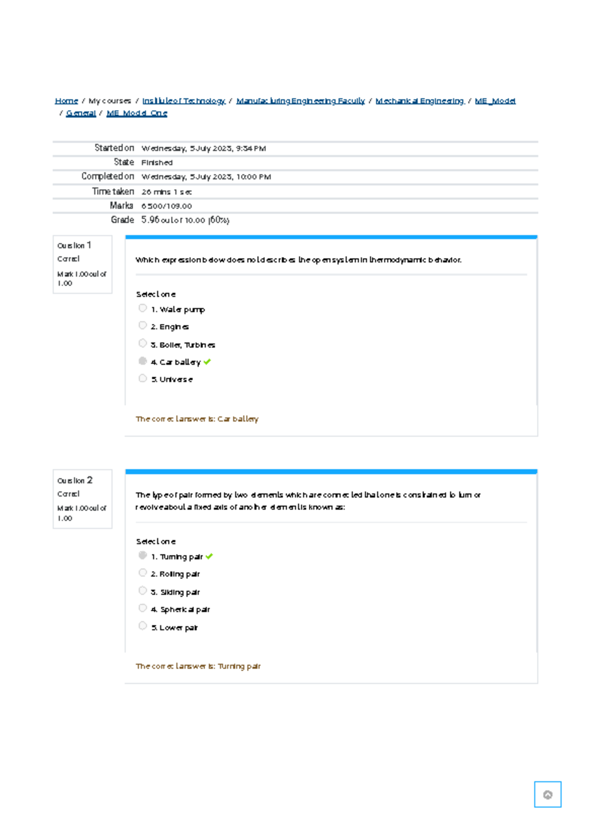 ME Model One Attempt review FOR EXIT EXAM - Question Correct 1 Mark 1 ...