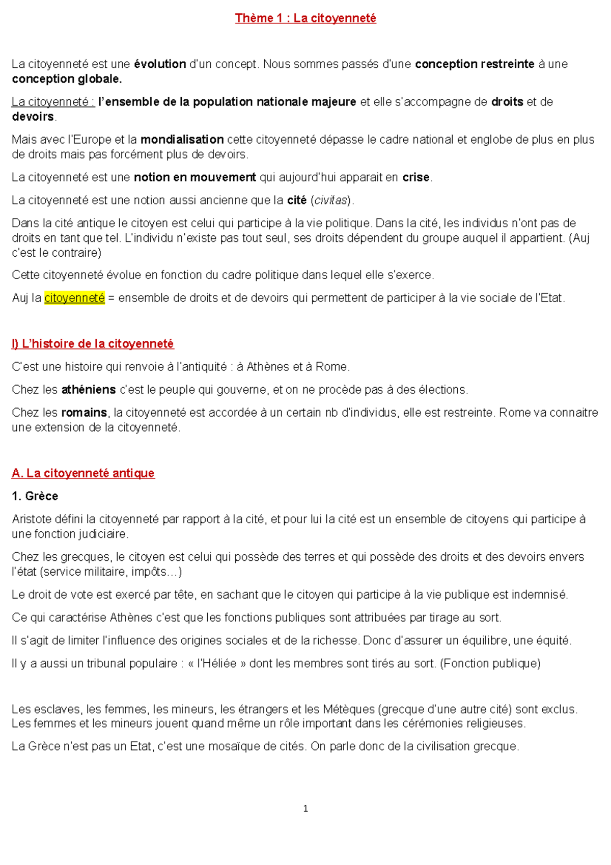 Thème 1 La citoyenneté - Thème 1 : La citoyenneté La citoyenneté est ...