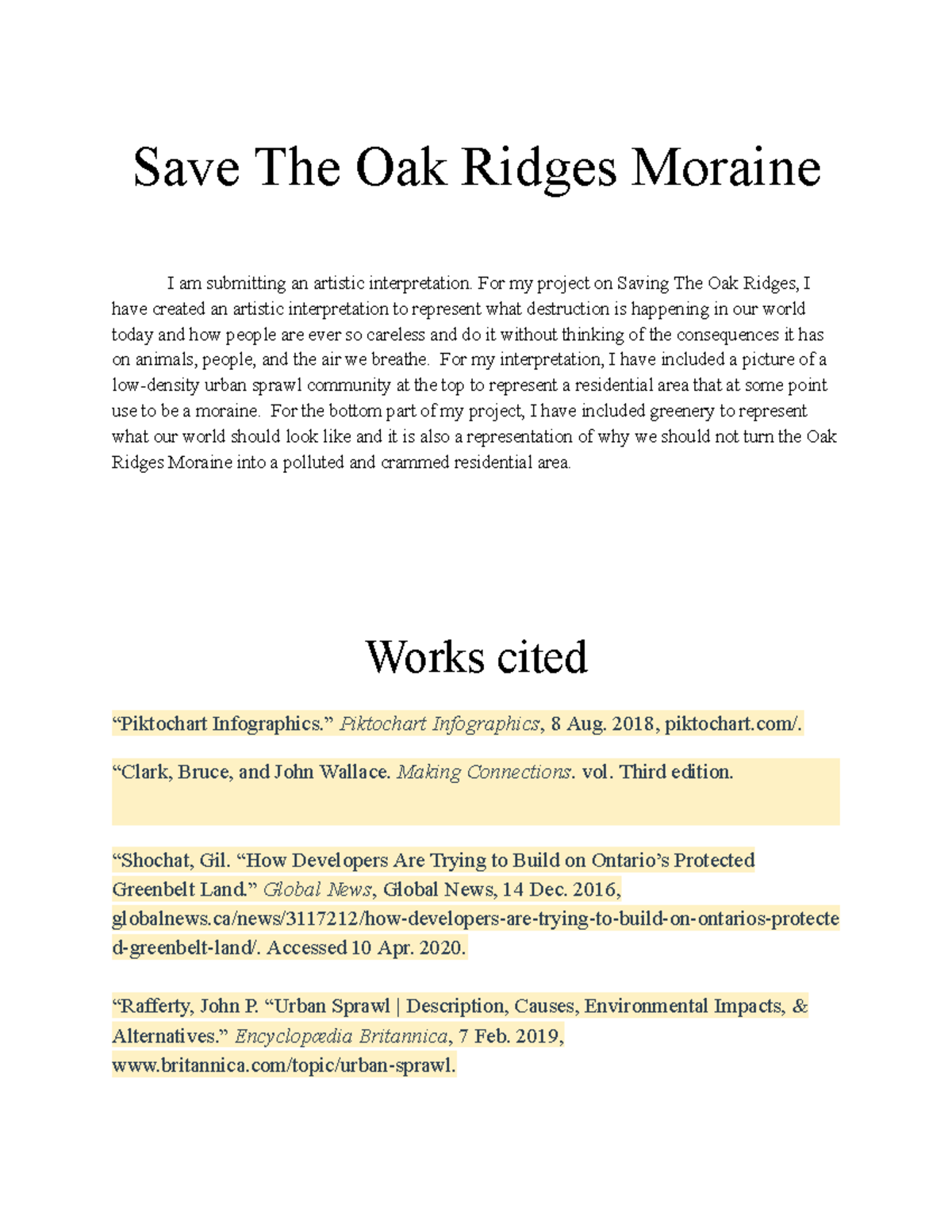 Save The Oak Ridges Morane - For my project on Saving The Oak Ridges, I ...