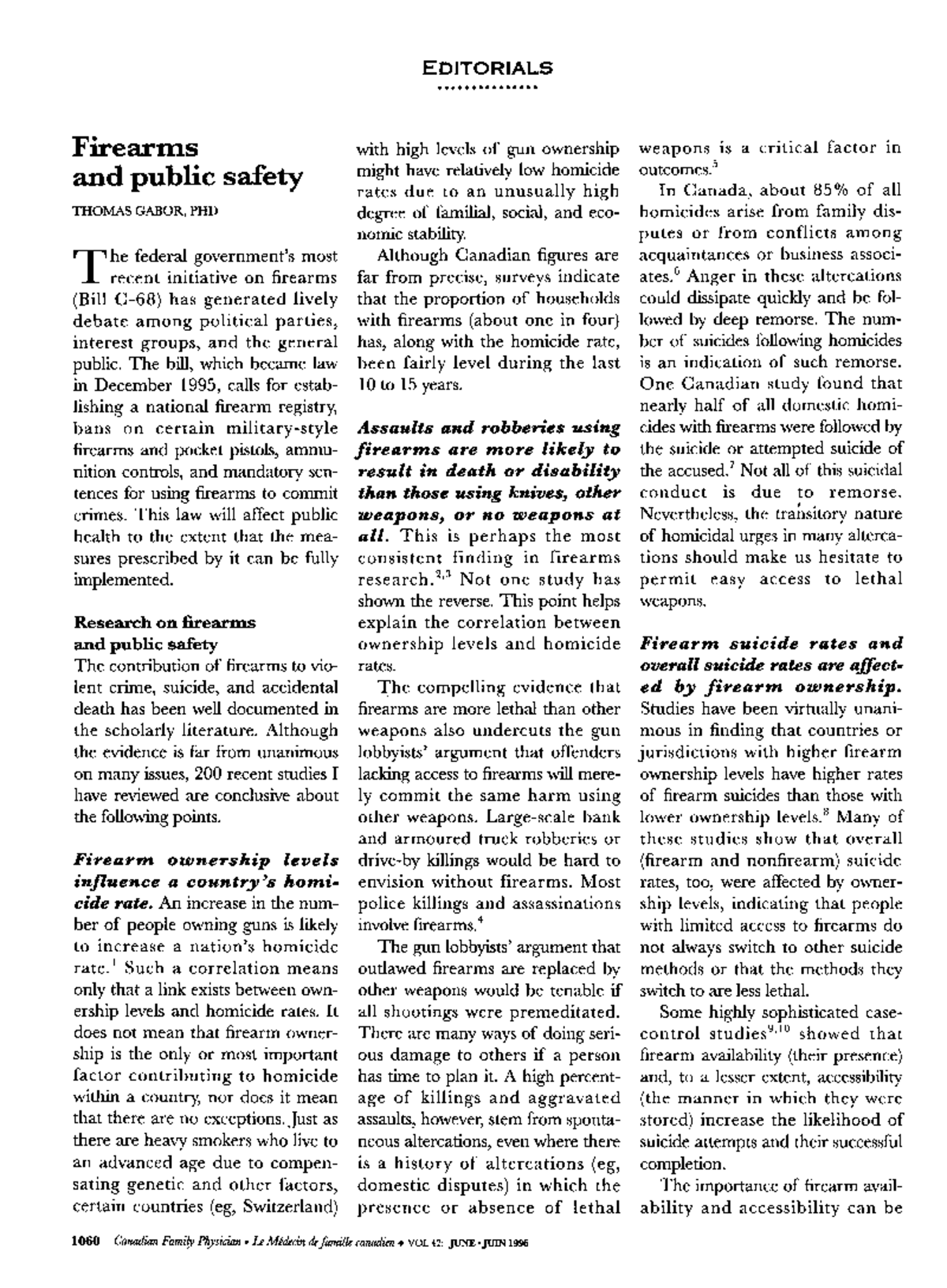Journal Article - EDITORIALS *** Firearmns and public safety THOMAS ...