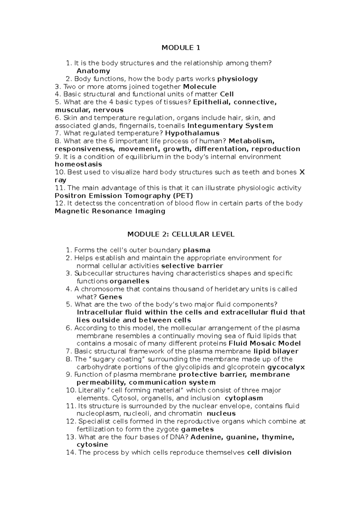 Anaphy Module 1-6 Reviewer - MODULE 1 It is the body structures and the ...