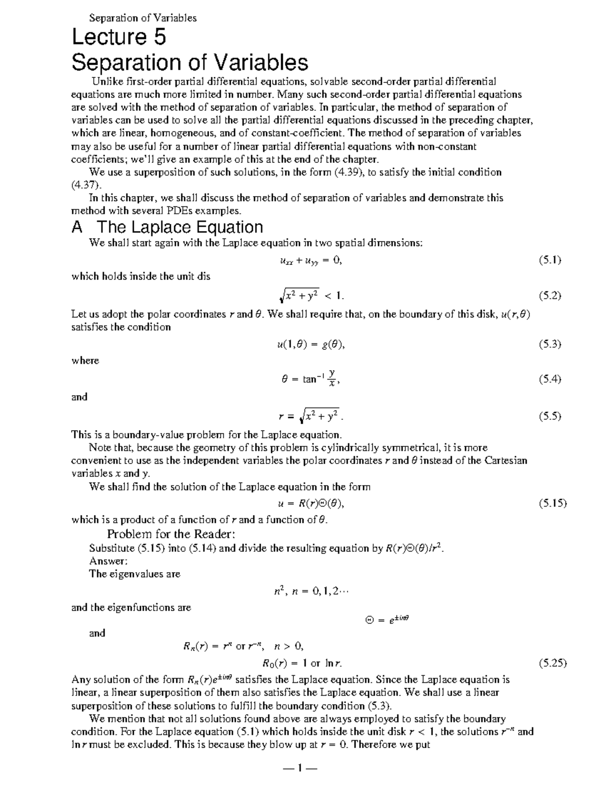 Separation Of Variables Separation Of Variables Lecture 5 Separation