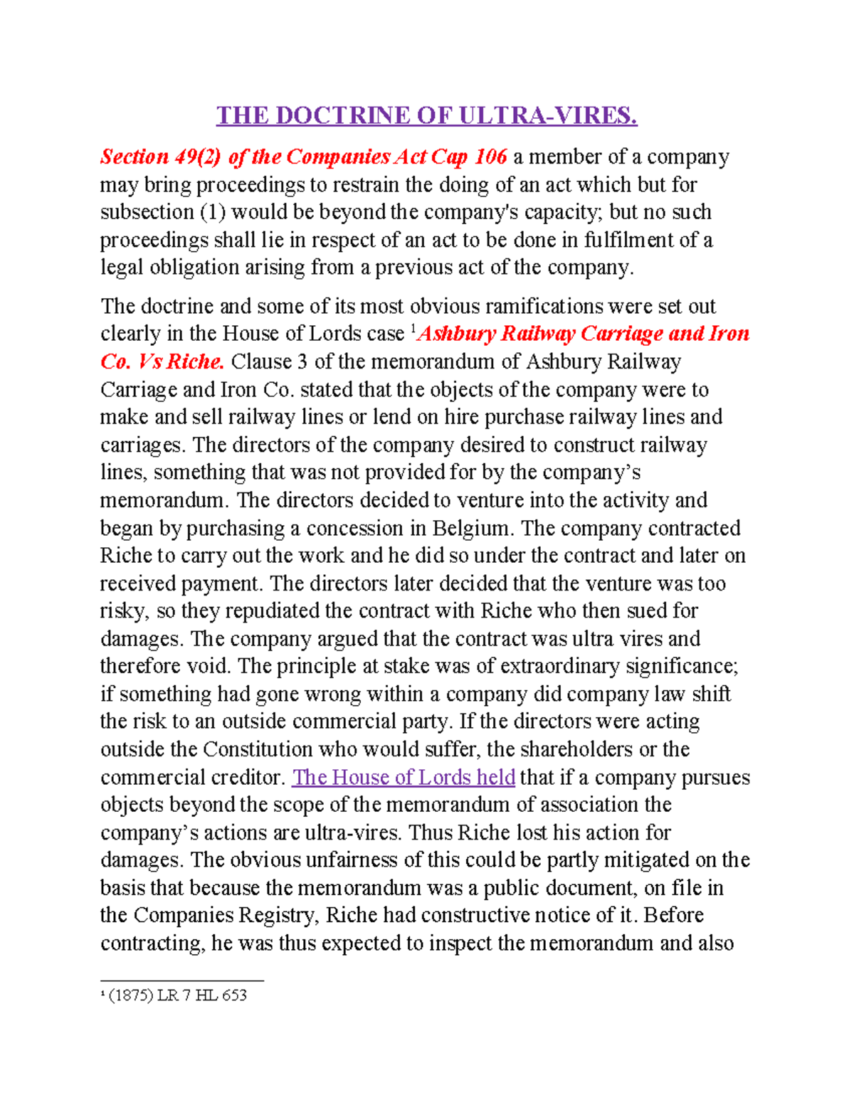 Ultra- Vires Doctrine - THE DOCTRINE OF ULTRA-VIRES. Section 49(2) of ...